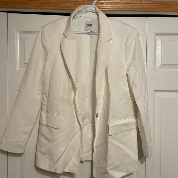 Zara | Suits & Blazers | Zara White Linen Blazer | Poshmark
